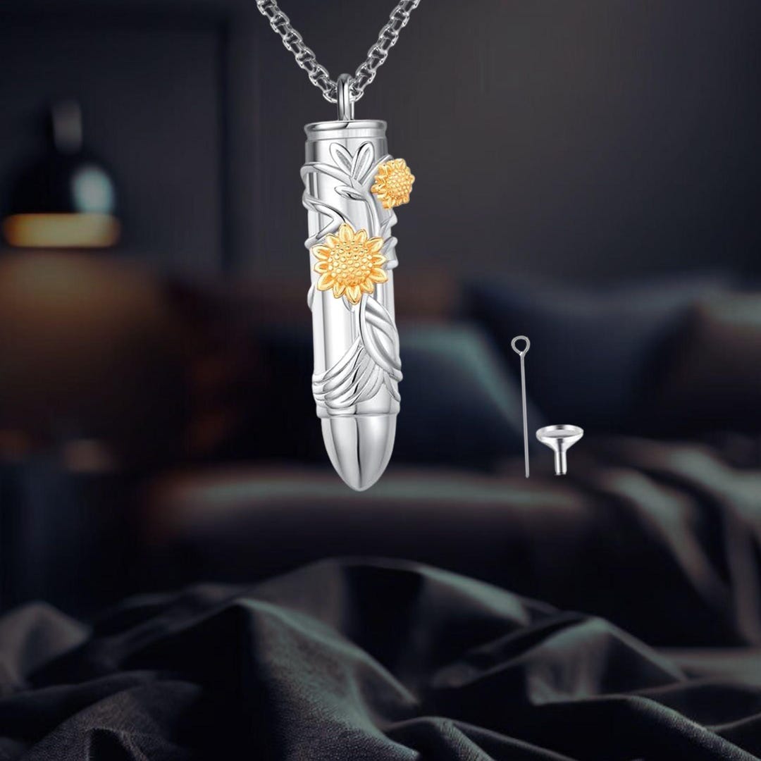 Sunflower Bullet Urn Necklace for Ashes 925 Sterling Silver Urn ...