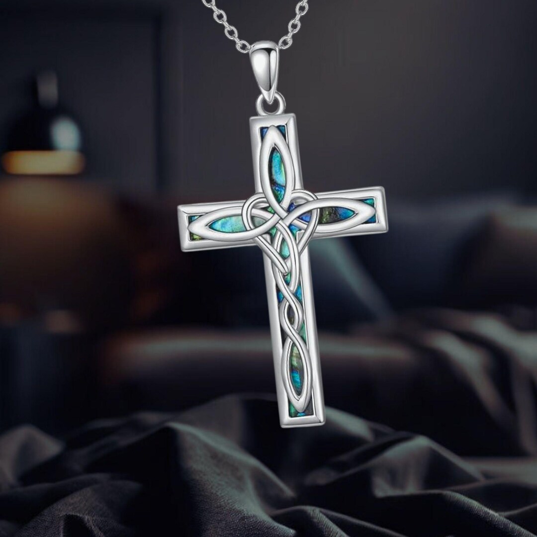 Jesus Cross Pendant Necklace for Women 925 Sterling Silver Celtic Knot ...