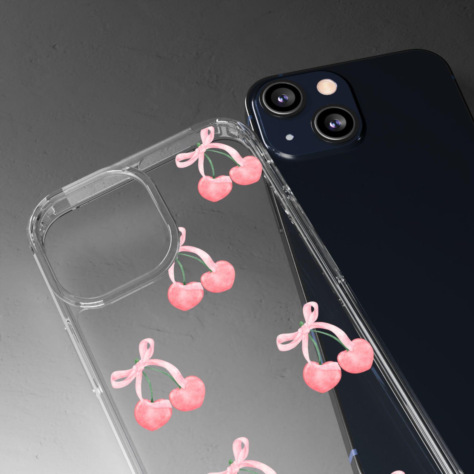 Coquette Cherry Bow Clear Cute Phone Case, Transparent, Protective ...