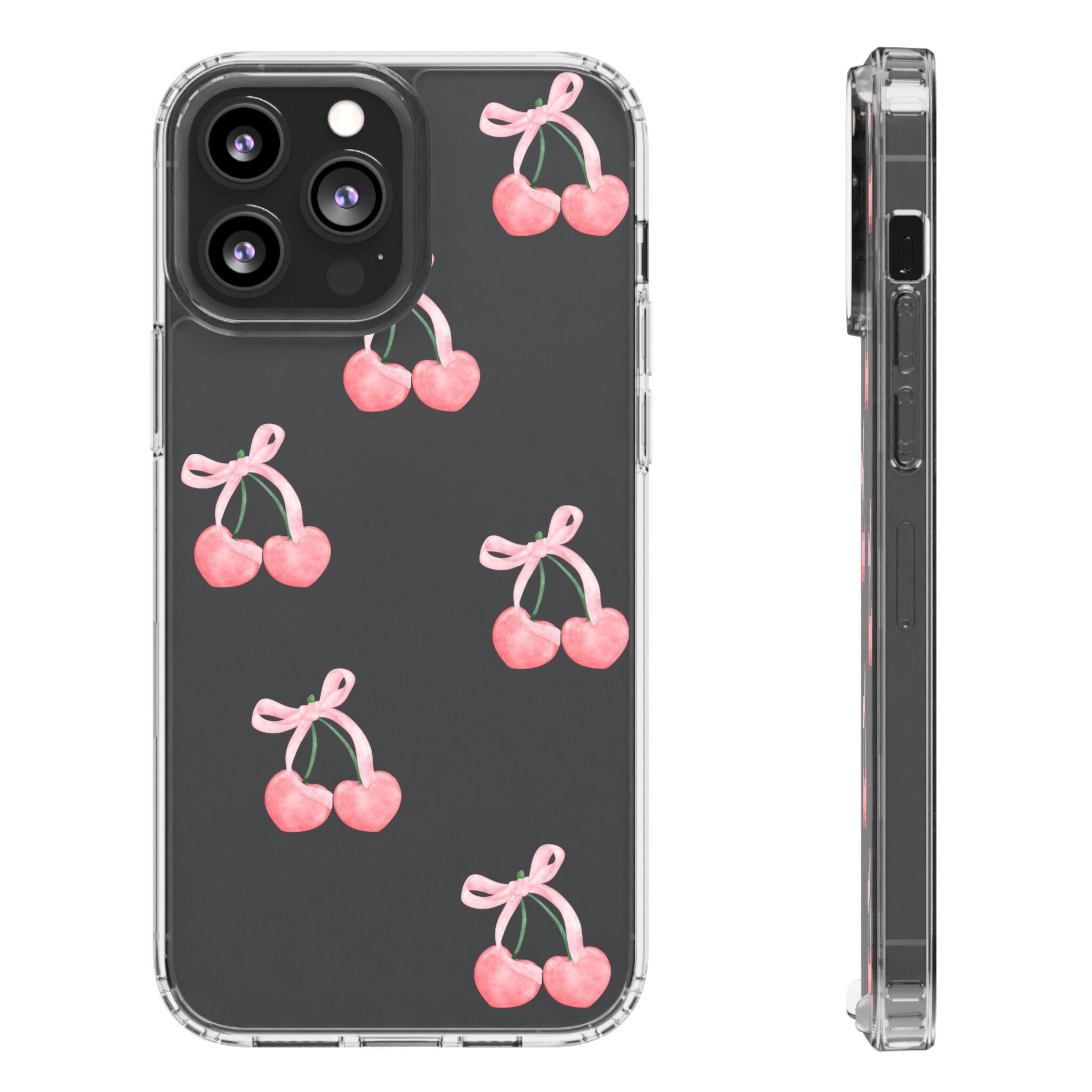 Coquette Cherry Bow Clear Cute Phone Case, Transparent, Protective ...
