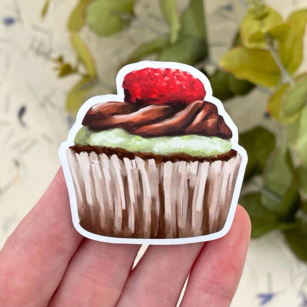Mint Chocolate Cupcake Vinyl Sticker | Hand Drawn Dessert Decal for ...