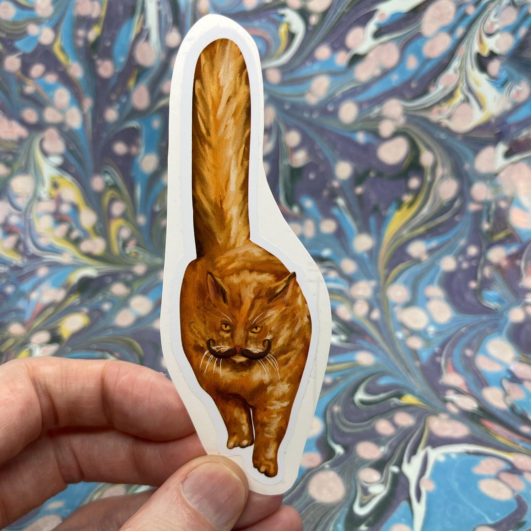 Hand Drawn Vinyl Sticker, Ginger Cat With a Moustache. High Quality and ...