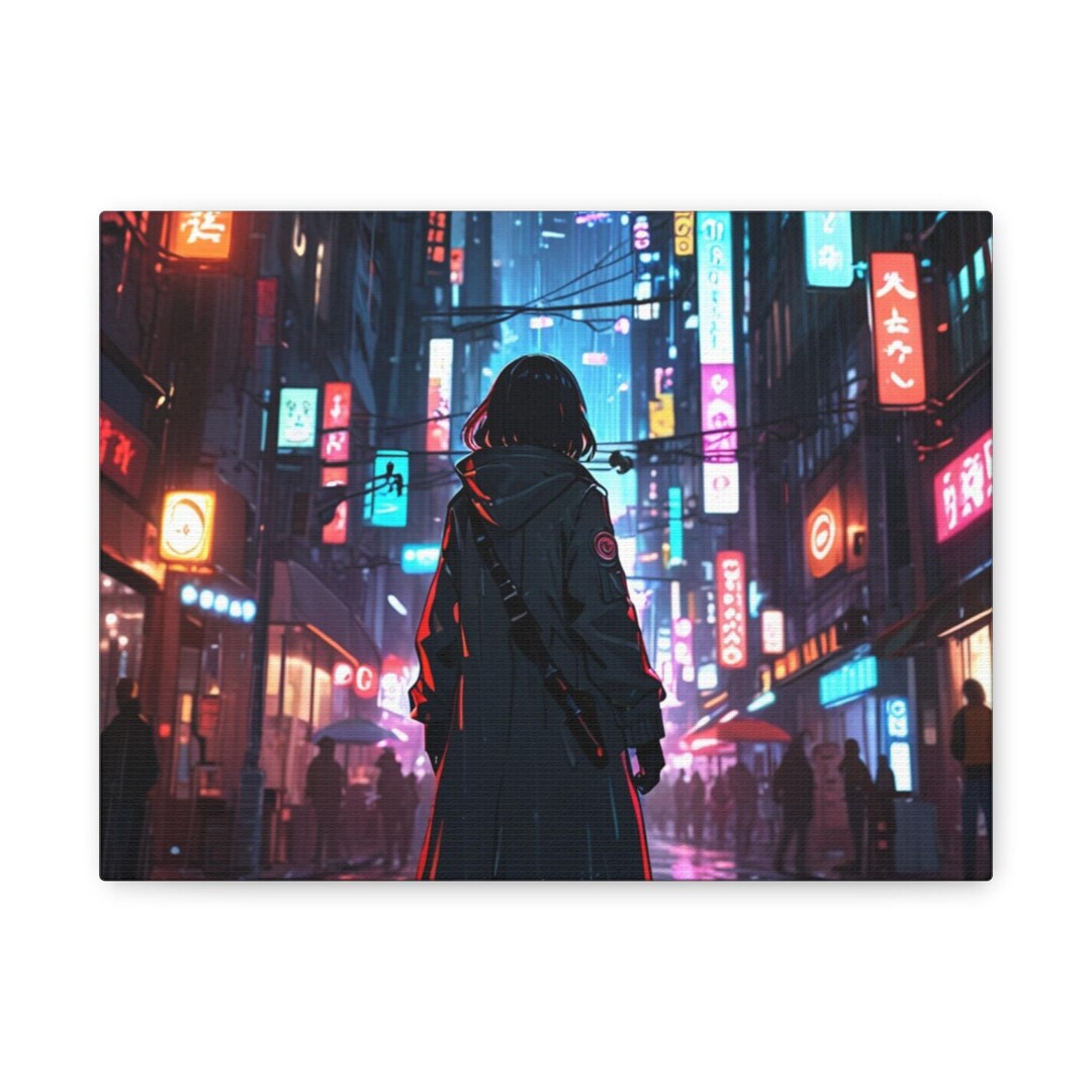 Anime Girl Urban Nightscape Canvas Art, Atmospheric Neon City Decor - Etsy