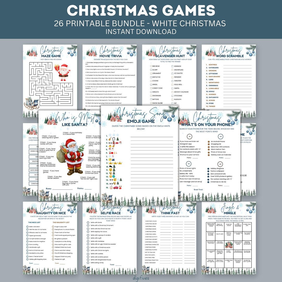 Printable Christmas Games Bundle, Christmas Party Games, Christmas ...