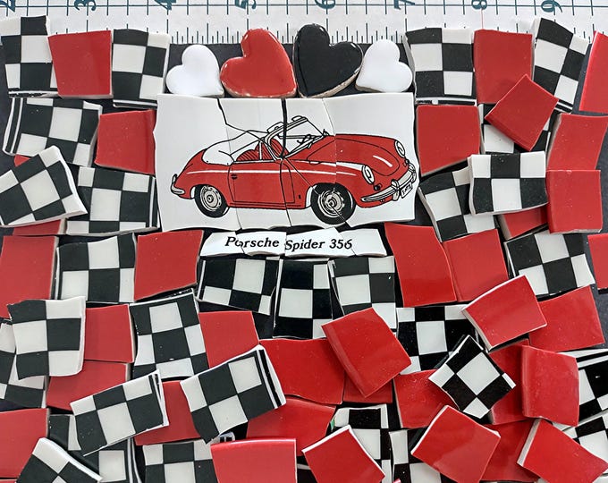 Porsche Passion Mosaic Tile Set – Red, Black & White Checkered - Hand ...
