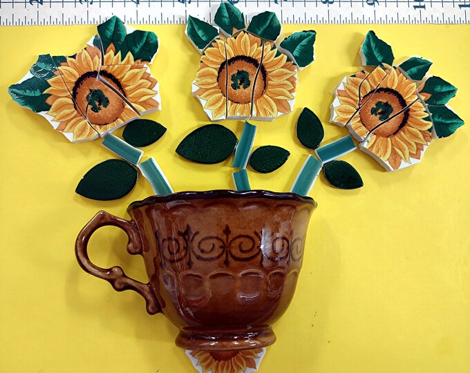 Sunflower Teacup Flowers in Bloom – Half Teacup Hand Cut China Mosaic ...