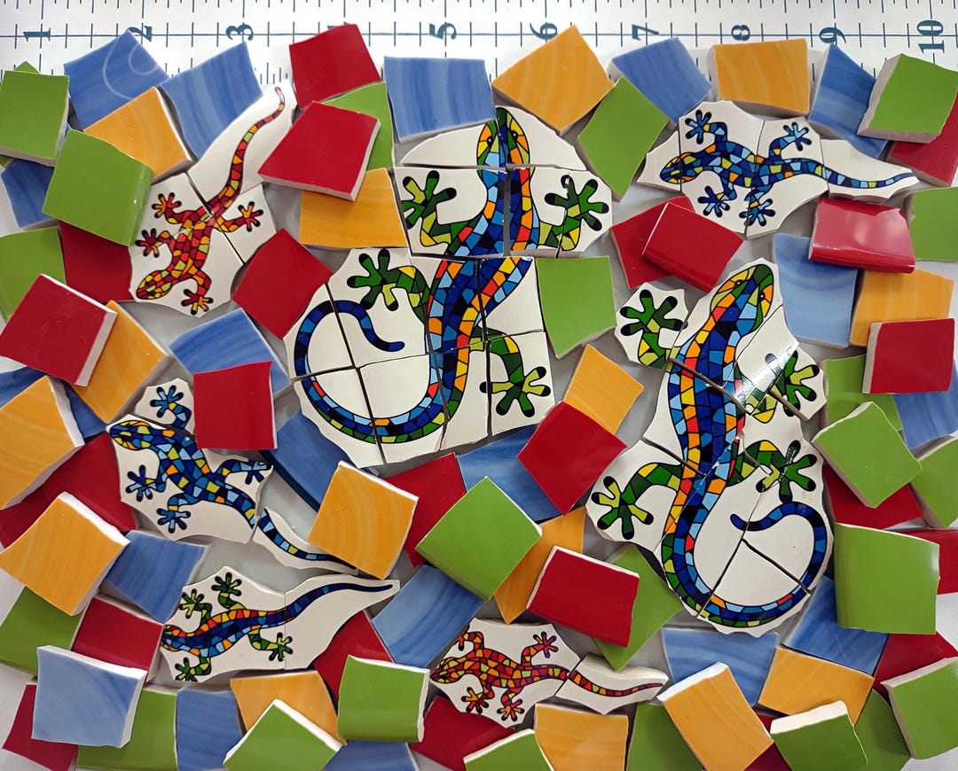 Chameleon Lizards in a Mosaic World - 120 Hand Cut Ceramic Mosaic Tiles ...