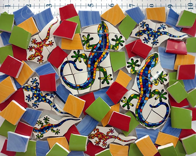 Chameleon Lizards in a Mosaic World - 120 Hand Cut Ceramic Mosaic Tiles - Etsy