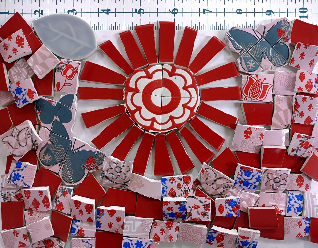 Oriental Flower Garden Butterfly Dance - Hand Cut Broken China Mosaic - Etsy