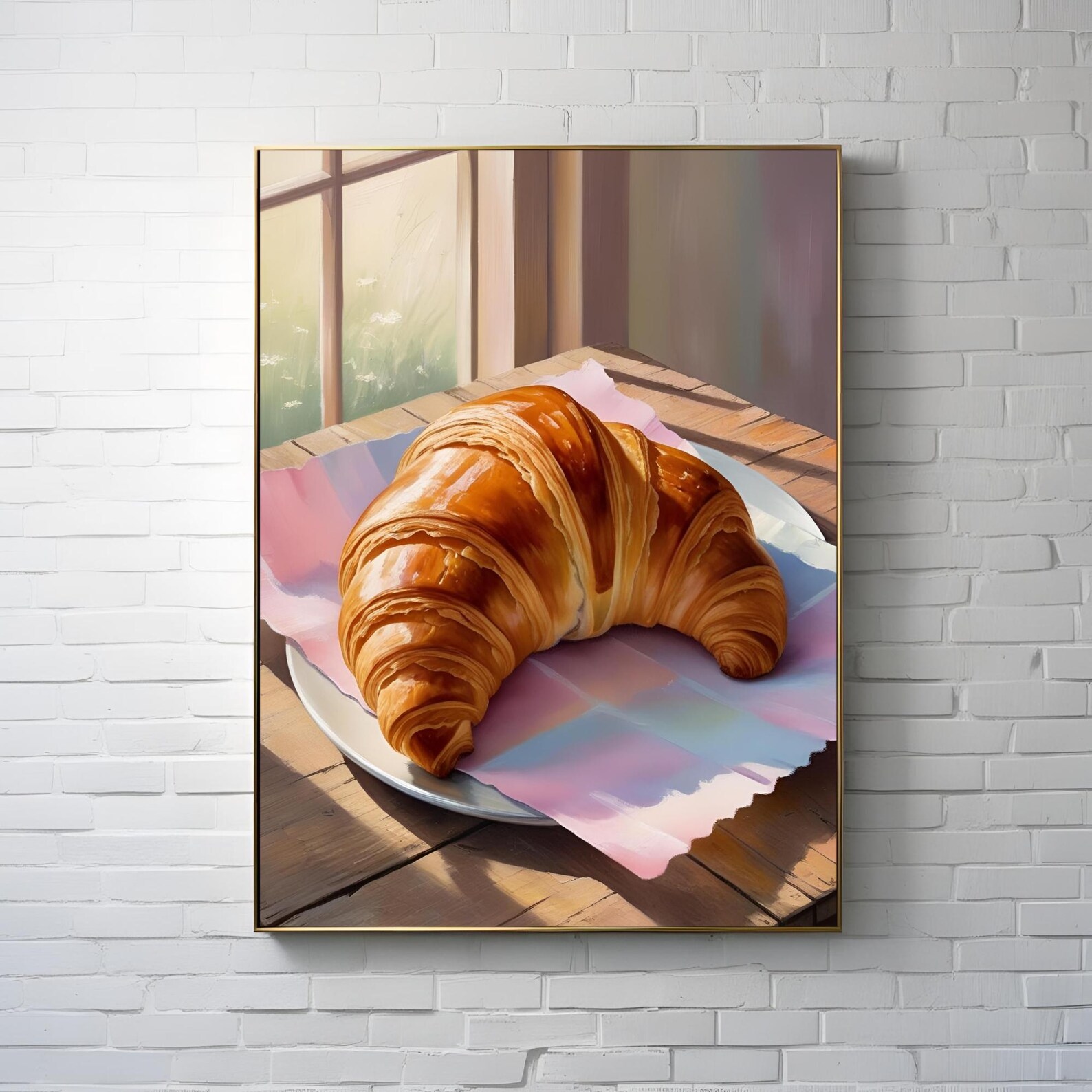French Croissant Wall Art Print – Realistic Pastry Painting, Rustic ...