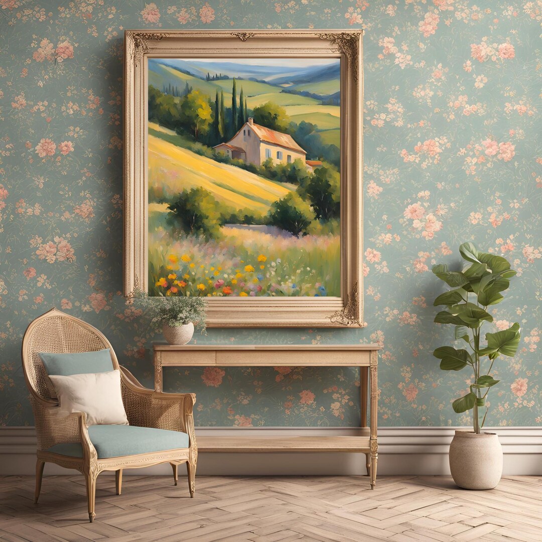Cottagecore French Style Wall Art Meadow Field Village Farm Countryside ...