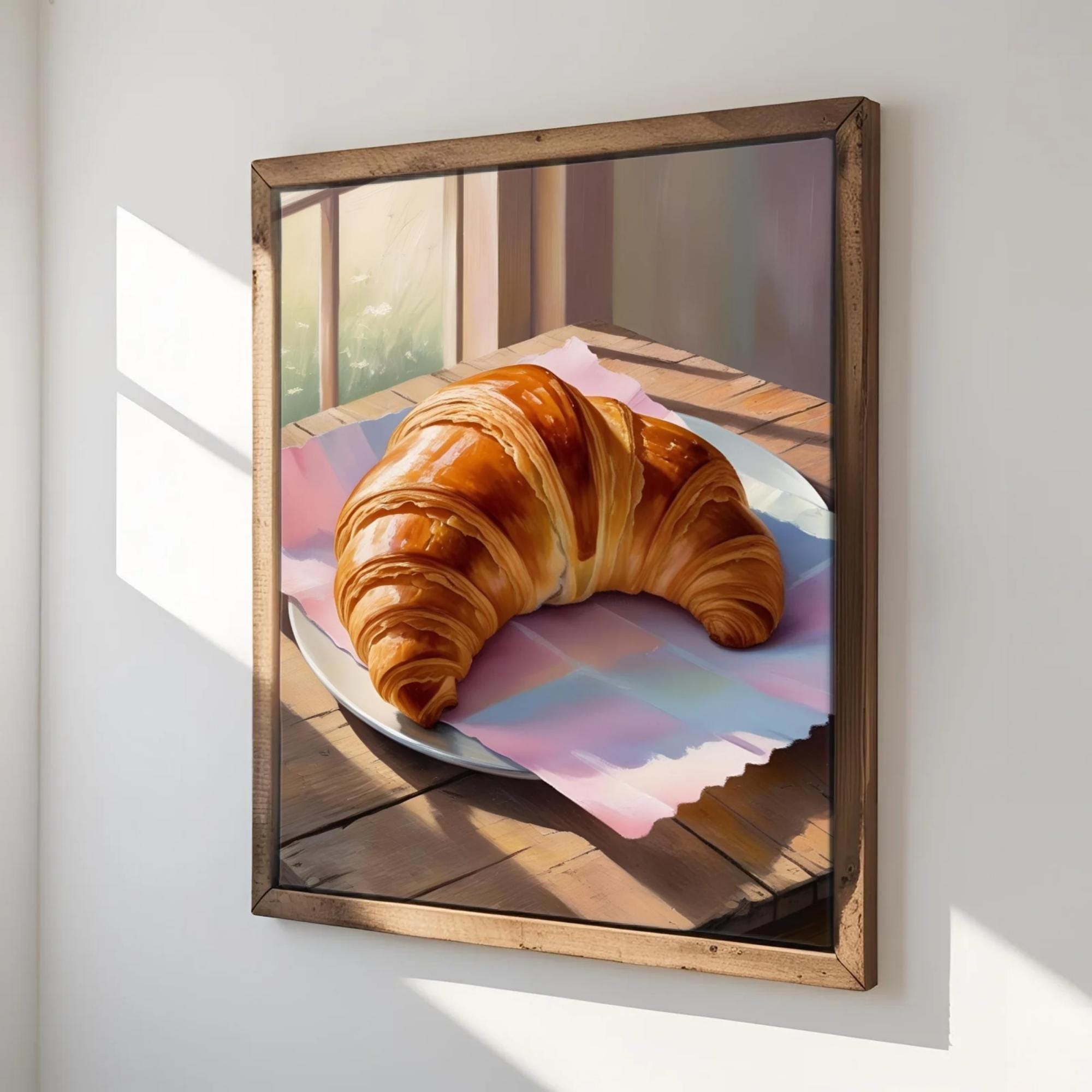 French Croissant Wall Art Print – Realistic Pastry Painting, Rustic ...
