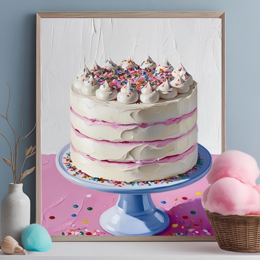 Rustic Cake Print - Whimsical Bakery Art - Pastel Kitchen Decor ...
