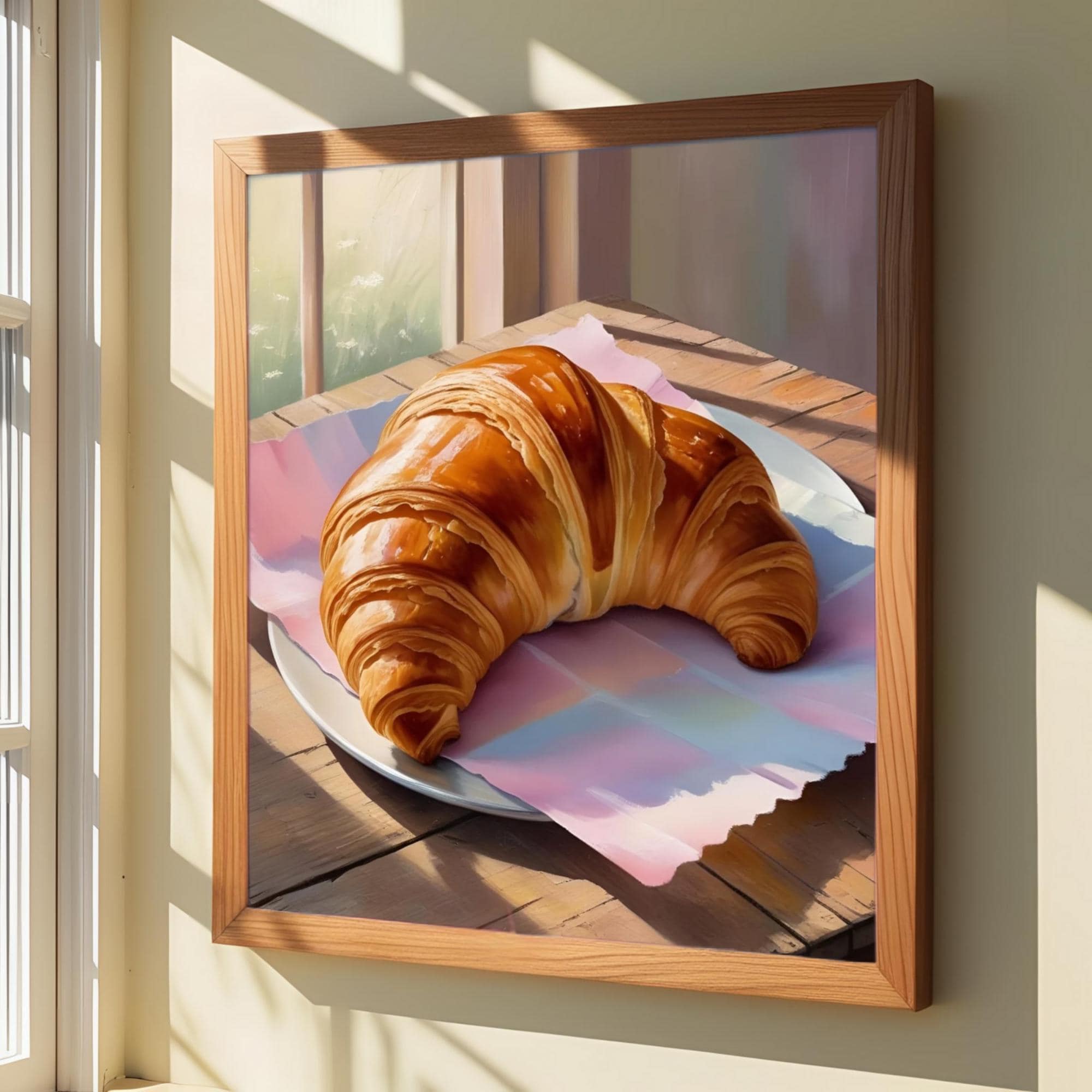 French Croissant Wall Art Print – Realistic Pastry Painting, Rustic ...