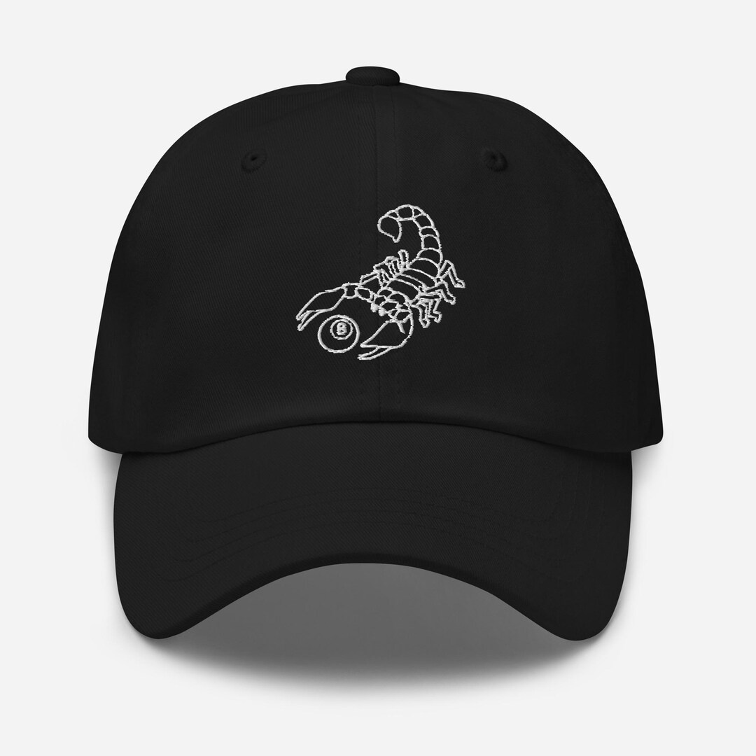 Scorpion Embroidered 8 Ball Hat Black Adjustable Baseball Cap With Cool ...