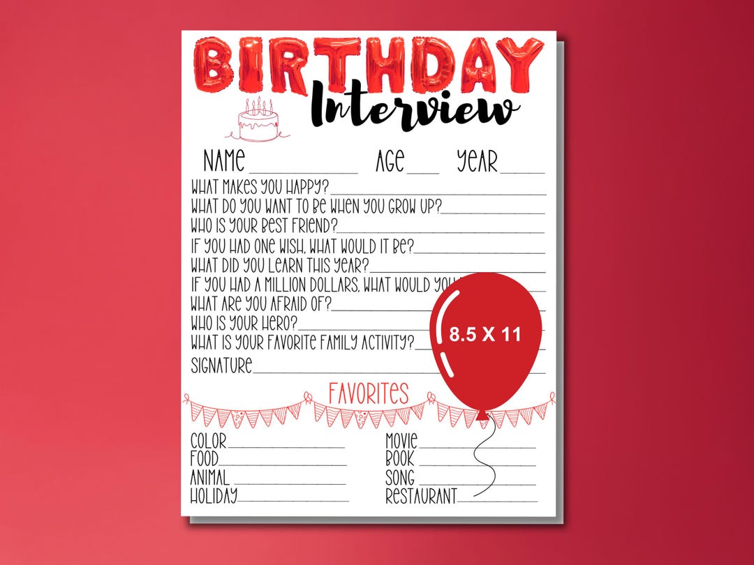Kids Birthday Interview: Printable Birthday Keepsake (PDF) - Etsy
