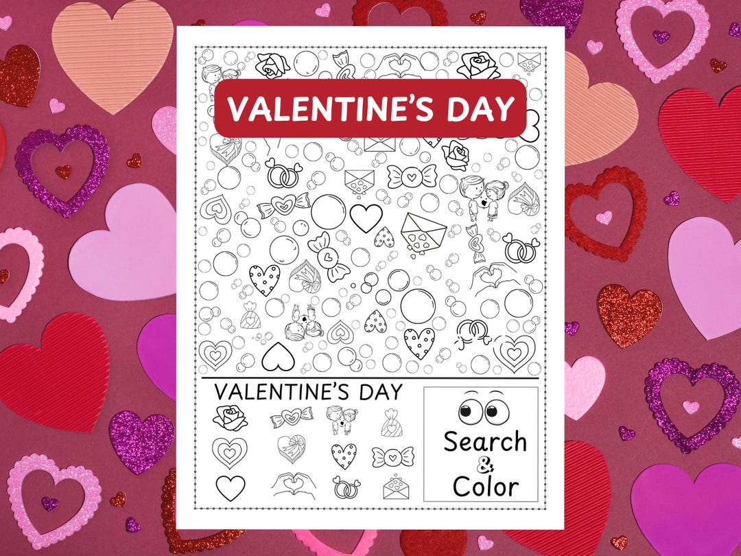 Valentine's Day I Spy Kid Activity, Seek & Find, Printable Coloring ...