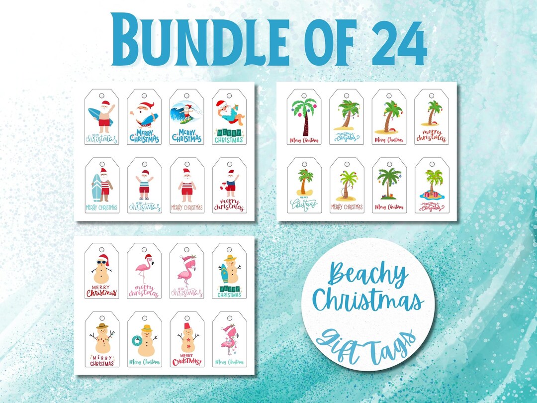 Beachy Christmas, Printable Christmas Tag, Santa Gift Tag, Palm Tree ...