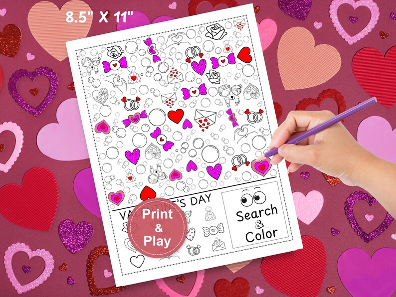 Valentine's Day I Spy Activity: Printable Coloring Page, Valentine I ...