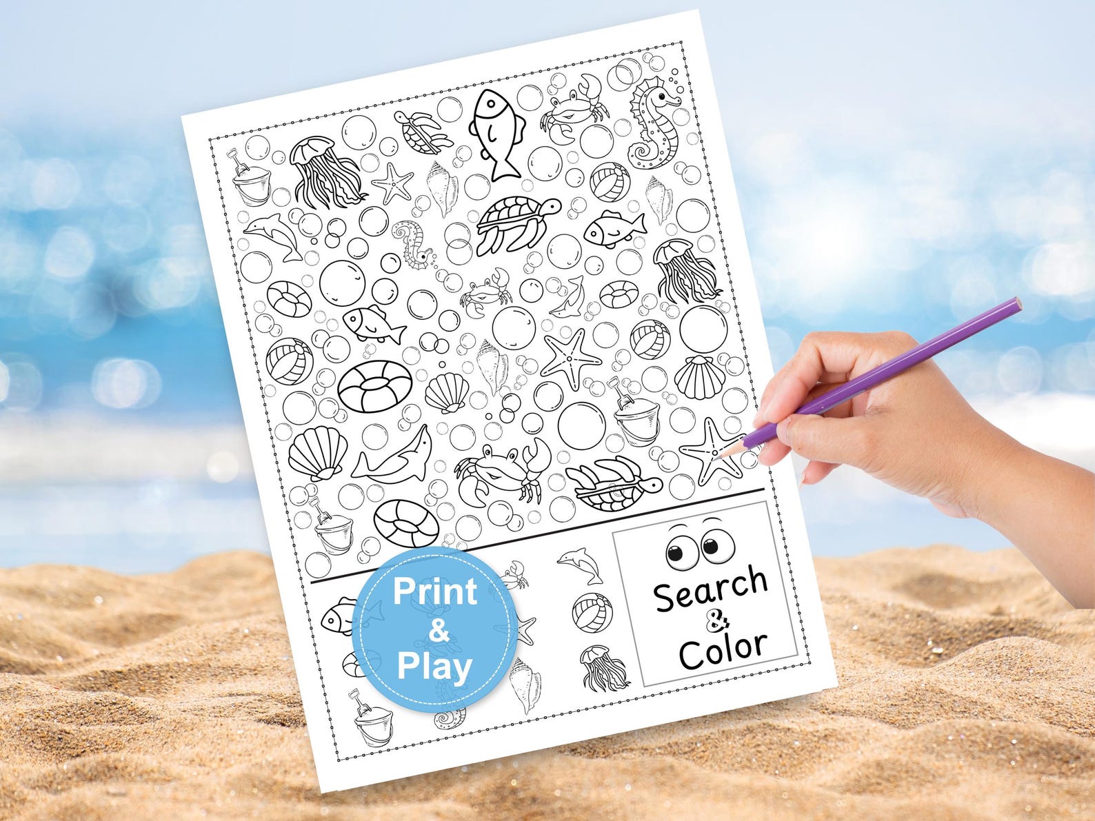 Fun Beach Seek & Find Game for Kids, Printable Activity Page, Coloring ...