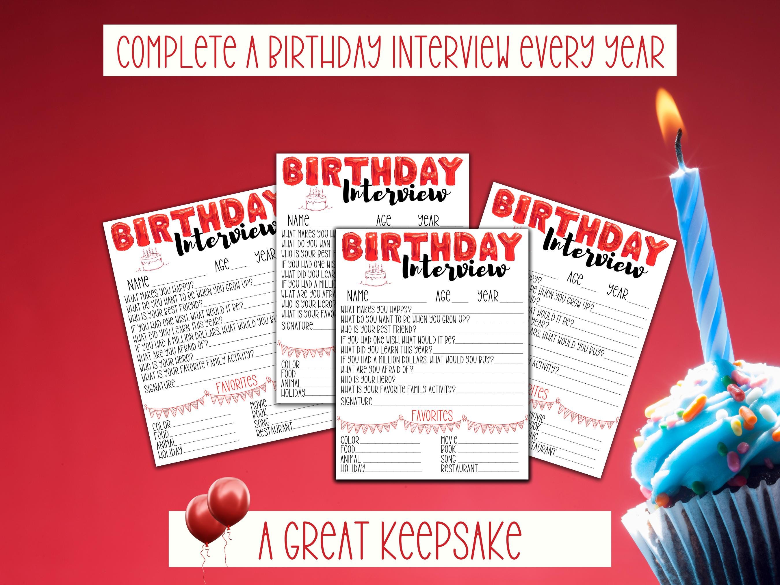 Kids Birthday Interview: Printable Birthday Keepsake, Kid Birthday ...