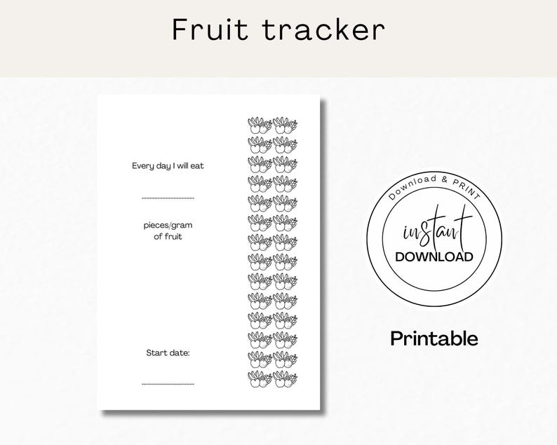 4-week Fruit Tracker, Printable Monthly Planner for Healthy Eating and ...