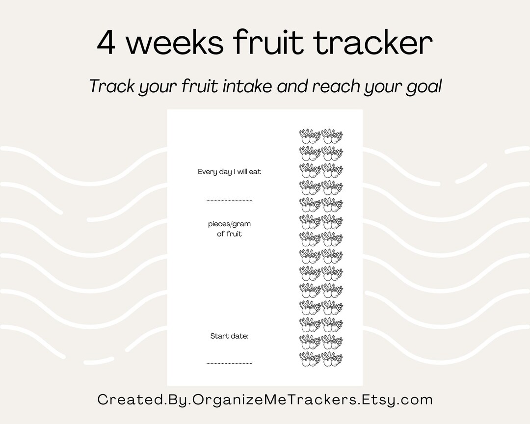4-week Fruit Tracker, Printable Monthly Planner for Healthy Eating and ...