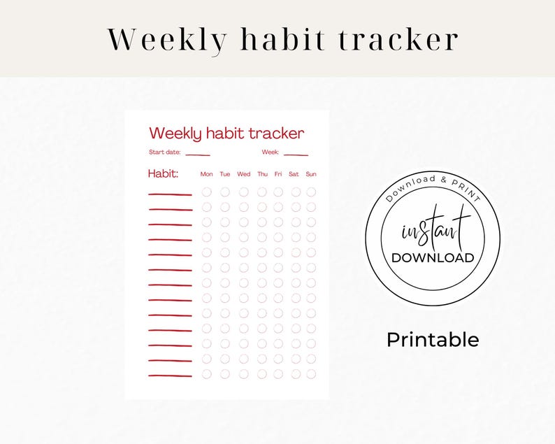 Weekly Habit Tracker, Habit Tracker, Printable Tracker, Printable ...