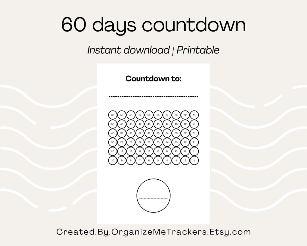 60-day Countdown Tracker - Printable Goal Planner, Long-term Challenges ...