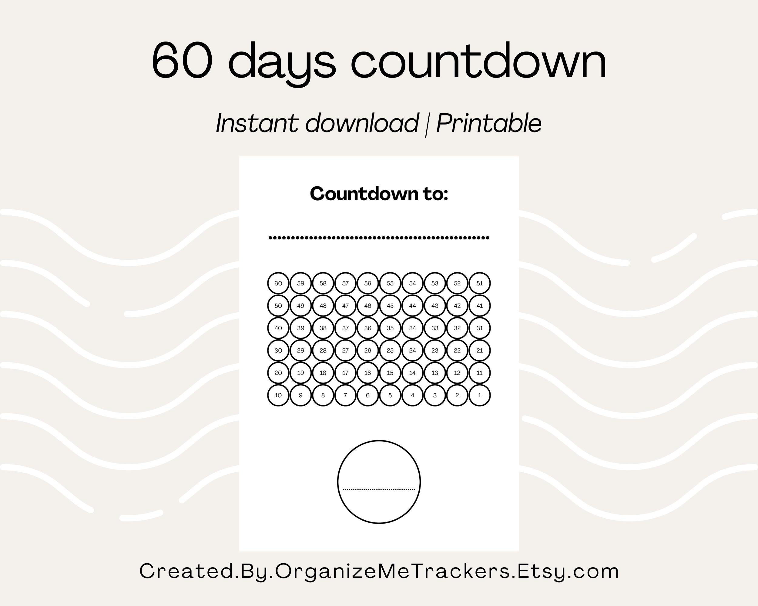 60-day Countdown Tracker - Printable Goal Planner, Long-term Challenges ...