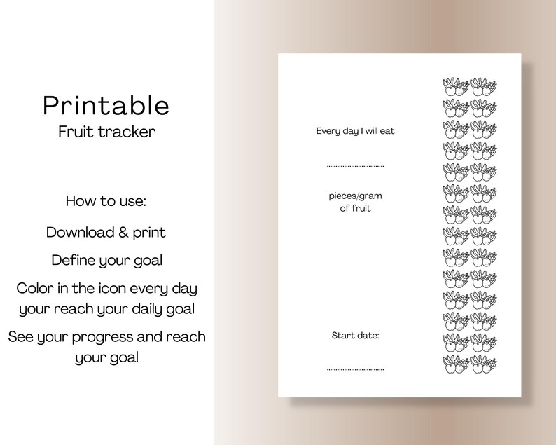 4-week Fruit Tracker, Printable Monthly Planner for Healthy Eating and ...