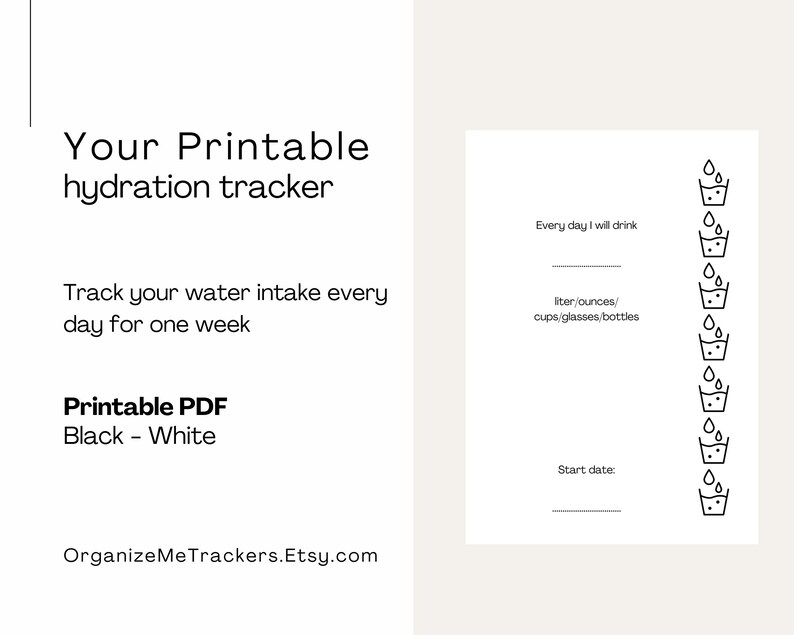 Hydration Tracker, Water Intake Tracker, 7-day Water Tracker, Weekly ...