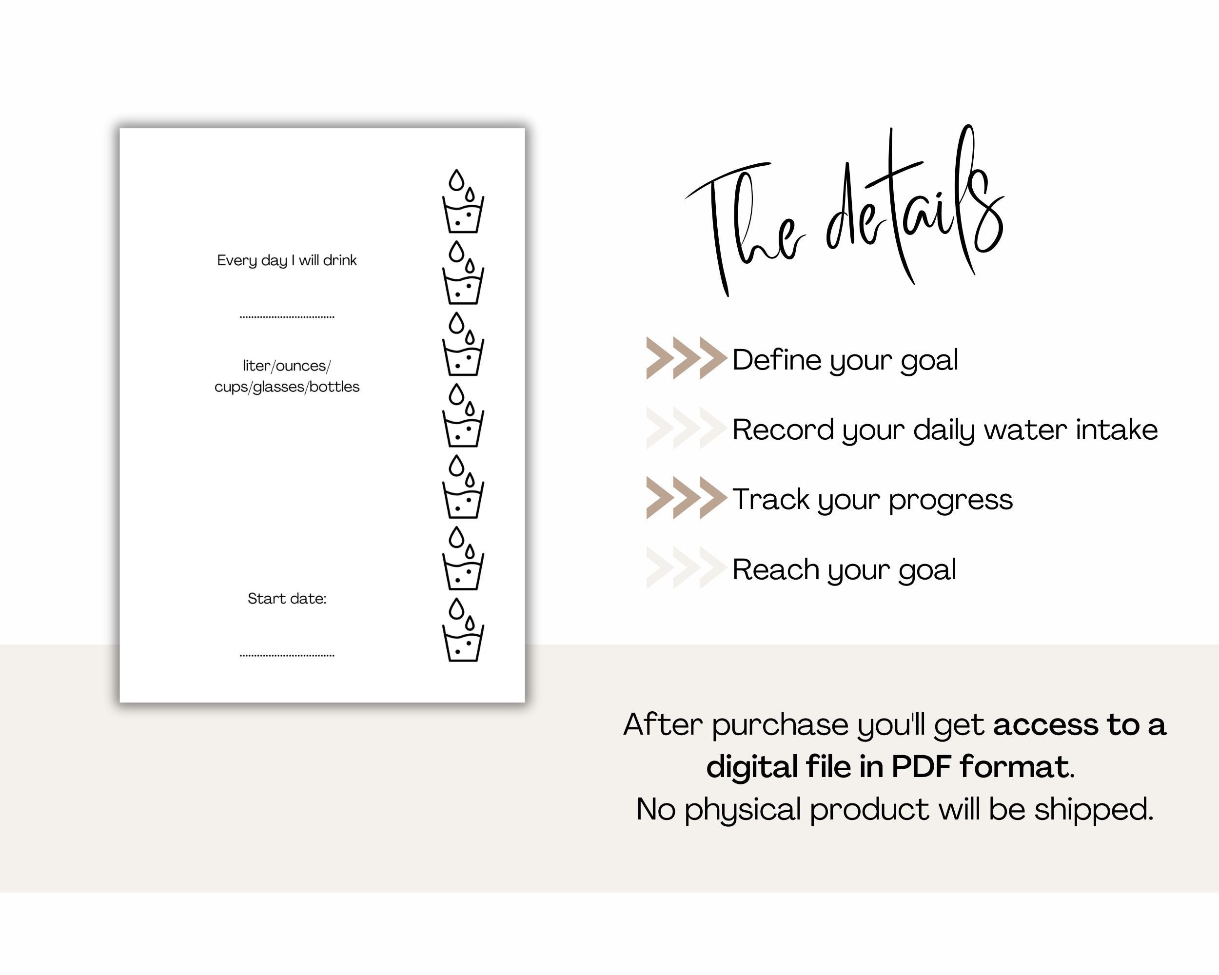 Hydration Tracker, Water Intake Tracker, 7-day Water Tracker, Weekly ...