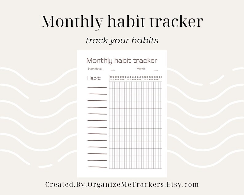 Monthly Habit Tracker, Habit Tracker, Printable, Printable Monthly ...