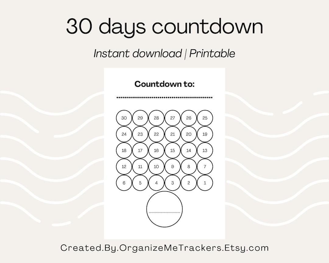 30-day Countdown Tracker - Printable Planner for Milestones, Events, or ...