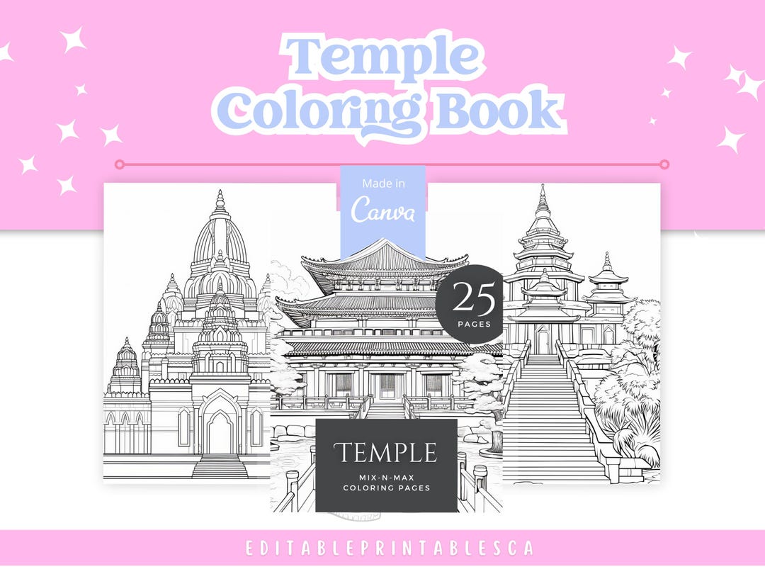 Temple Coloring Book – 25 Printable Pages of Peaceful Temple Designs ...