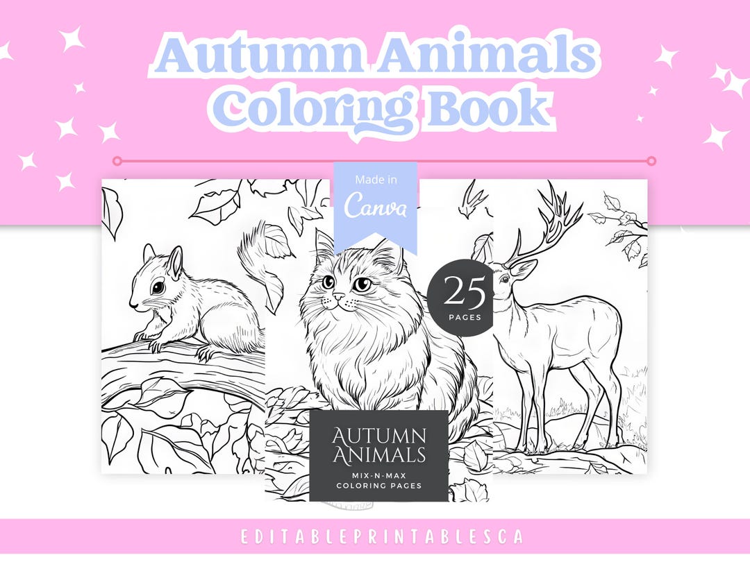 Autumn Animals Coloring Book – 25 Printable Pages of Cute Animals in ...