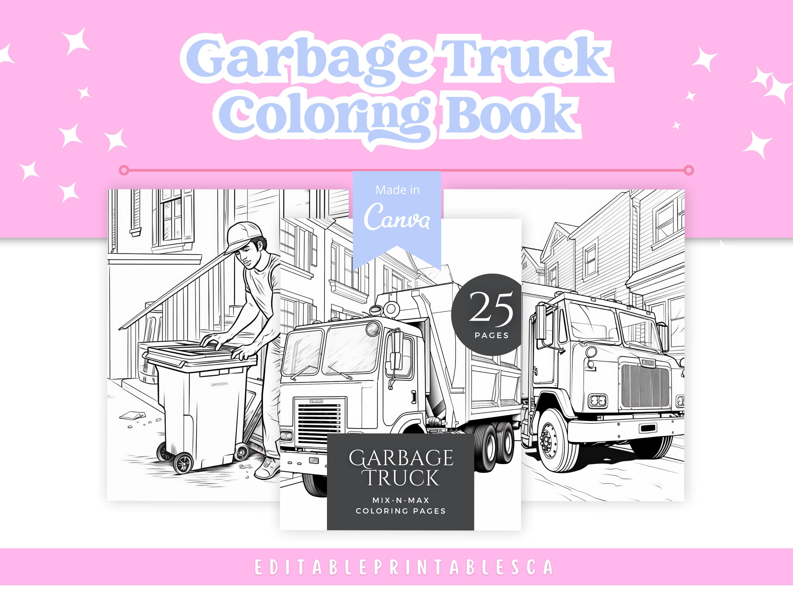 Garbage Truck Coloring Book – 25 Printable Pages of Trucks and Vehicles ...