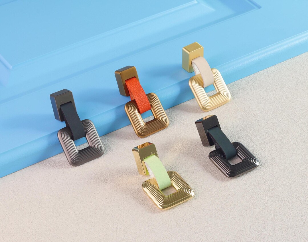 Antique Brass Drop Pulls Gold Drawer Knobs Handles Kitchen Cabinet Pull Door Handles Leather ...