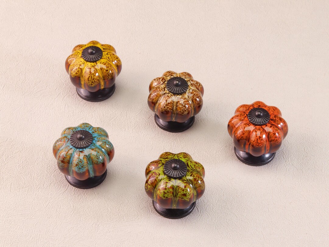 Vintage Color Design Ceramic Pumpkin Knobs White Dresser Pulls Drawer ...