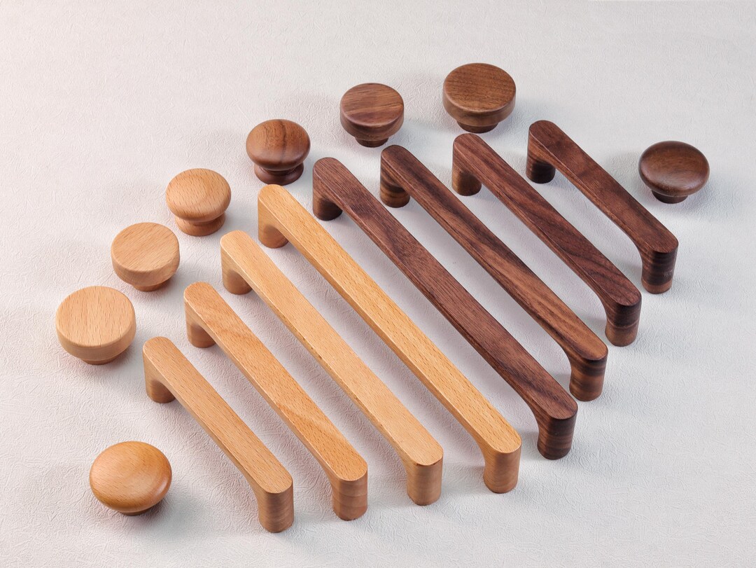 Solid Wood Handles Black Walnut Beech Knobs Pulls Kitchen Door Handles ...