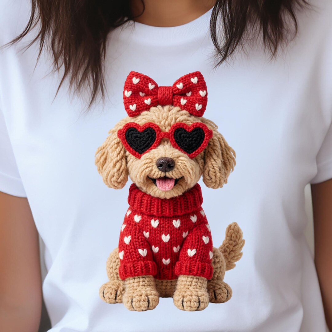 Valentine Goldendoodle Dog PNG, Cute Crochet Puppy Clipart, Cool Doodle ...