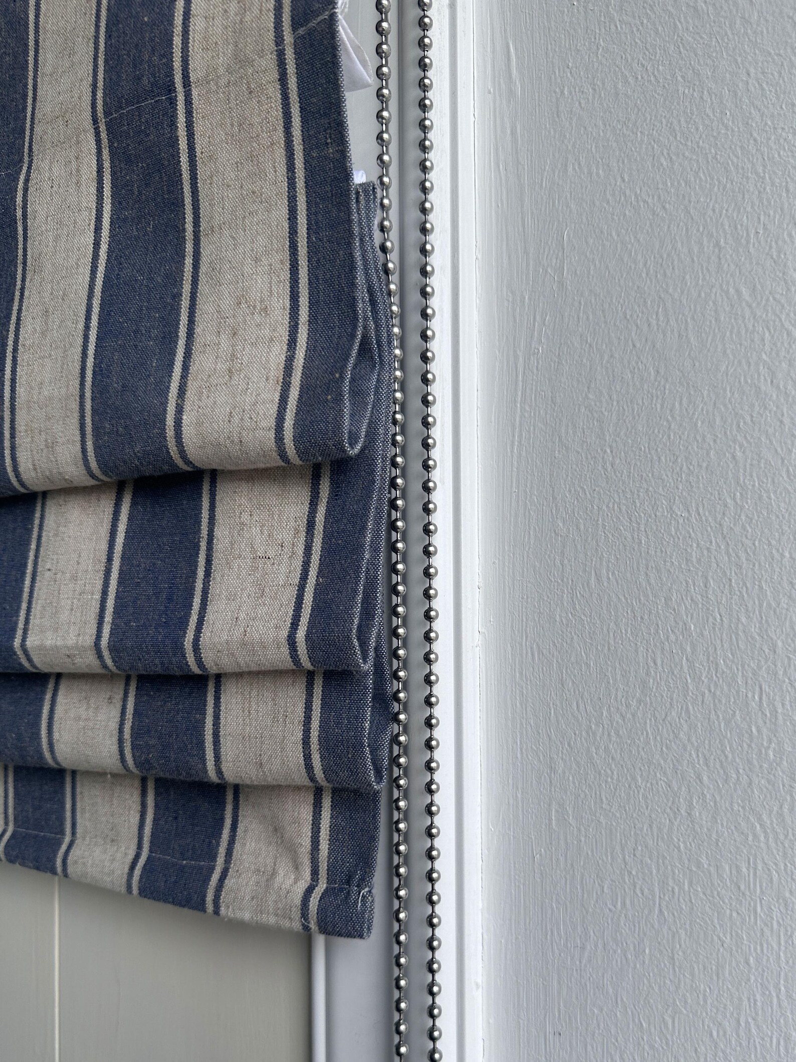 Blue Stripe Flat Roman Shade, Custom Fabric Modern Shades, Chain ...