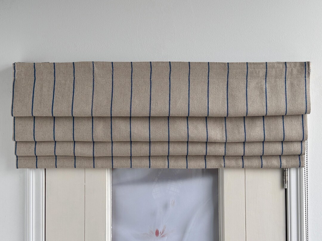 Blue Striped Roman Shades, Custom Fabric Contemporary Shades, Linen ...