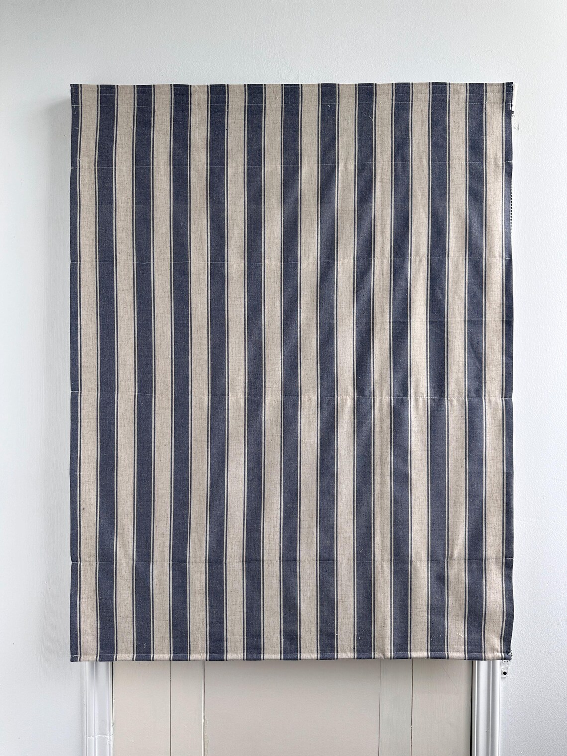 Blue Stripe Flat Roman Shade, Custom Fabric Modern Shades, Chain ...