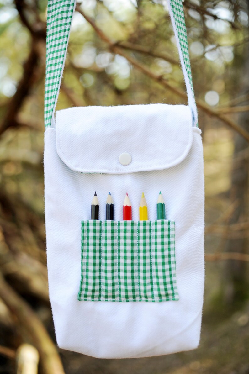 White and Green Gingham Colouring Bag With Pencils 1-5 Years - Etsy
