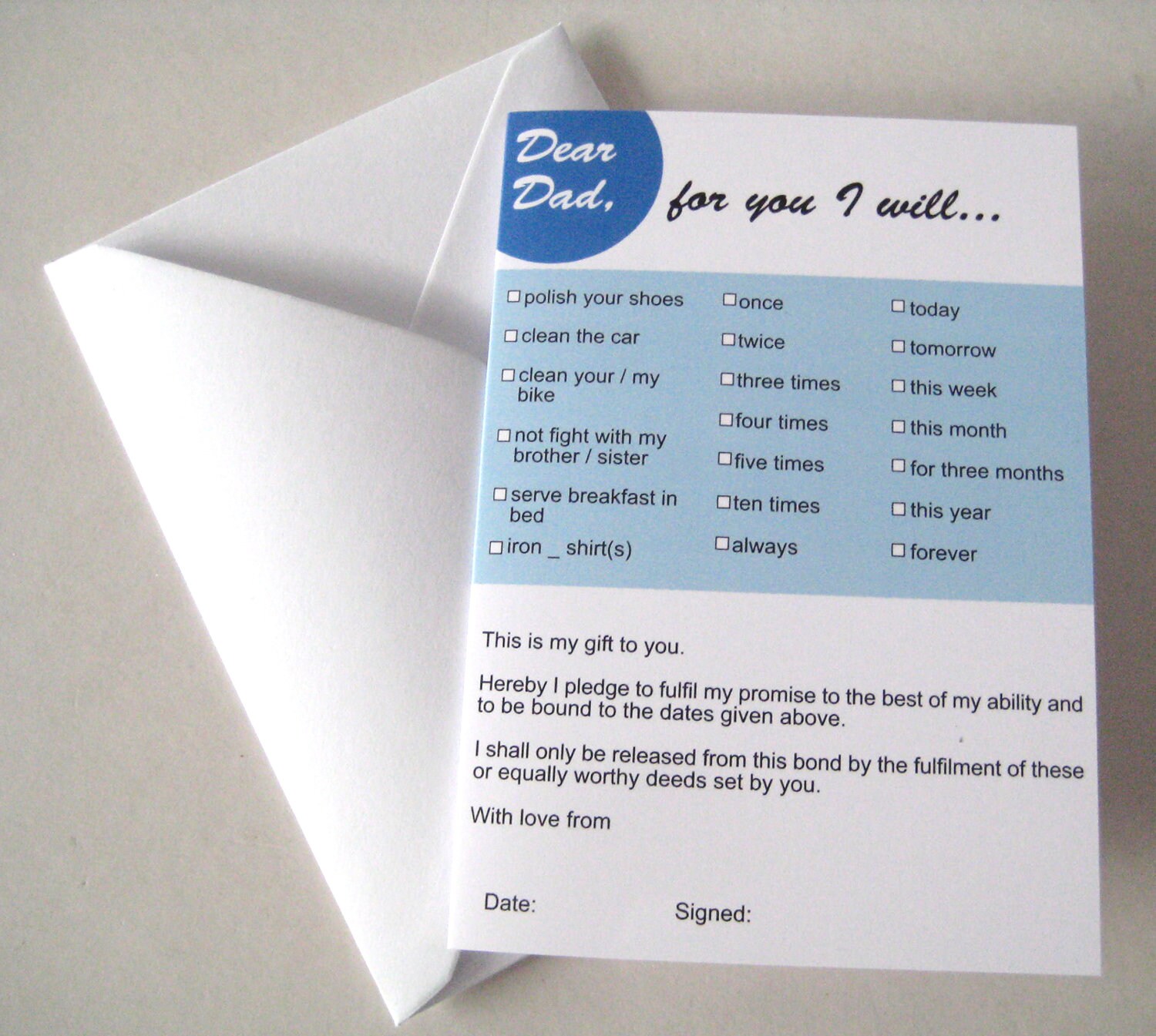 Voucher Greetings Card for the Family Mum Dad Daughter - Etsy Israel