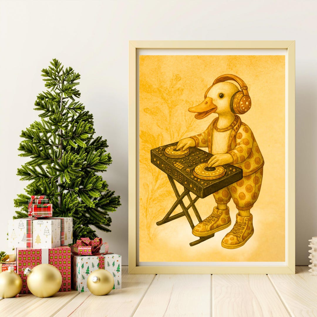 DJ Duck Poster Vintage Art Print | DJ Duck Digital Download. Retro ...