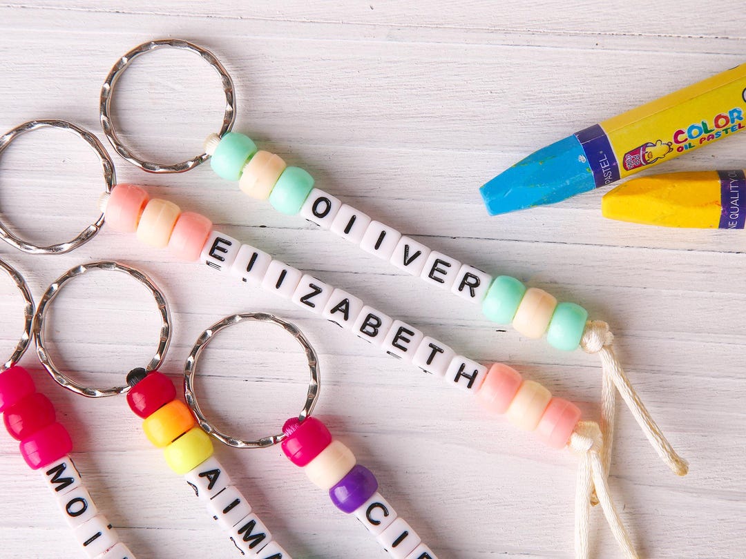 Personalized Name Beaded Keychain, Teacher Gift to Children, Bag Charms ...