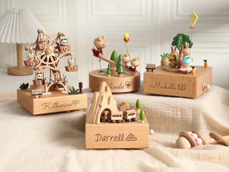 Custom Wooden Carousel Musical Box, Engraved Name Music Box,sensory ...